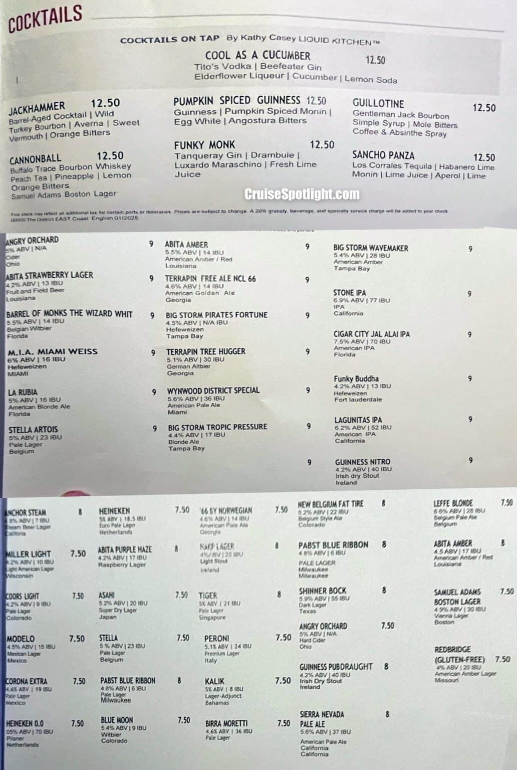 Norwegian Joy Bars (With Menus and Prices) - Cruise Spotlight