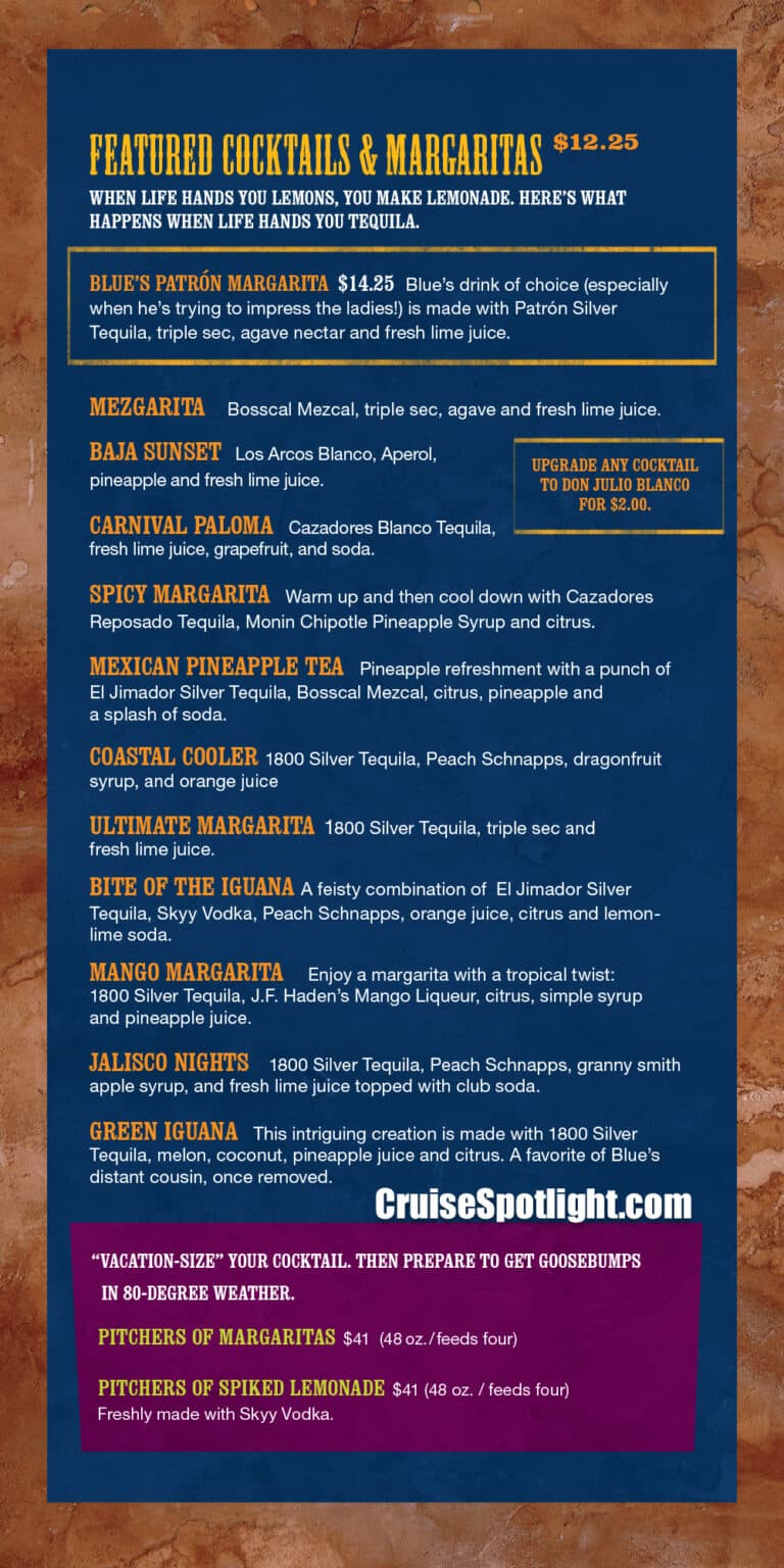 Carnival Sunshine Bars (With Menus and Prices) - Cruise Spotlight