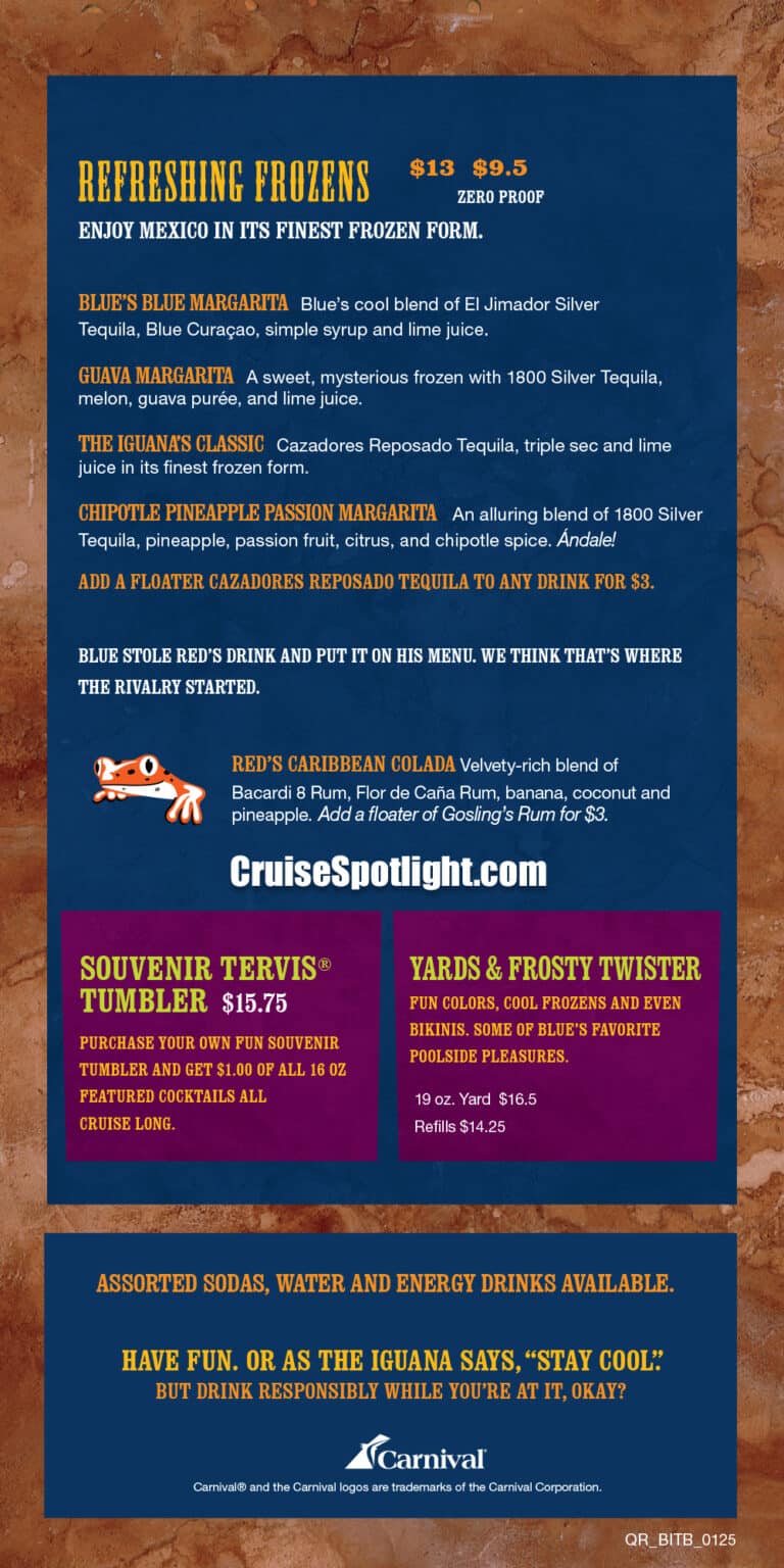 Carnival Glory Bars (With Menus and Prices) - Cruise Spotlight