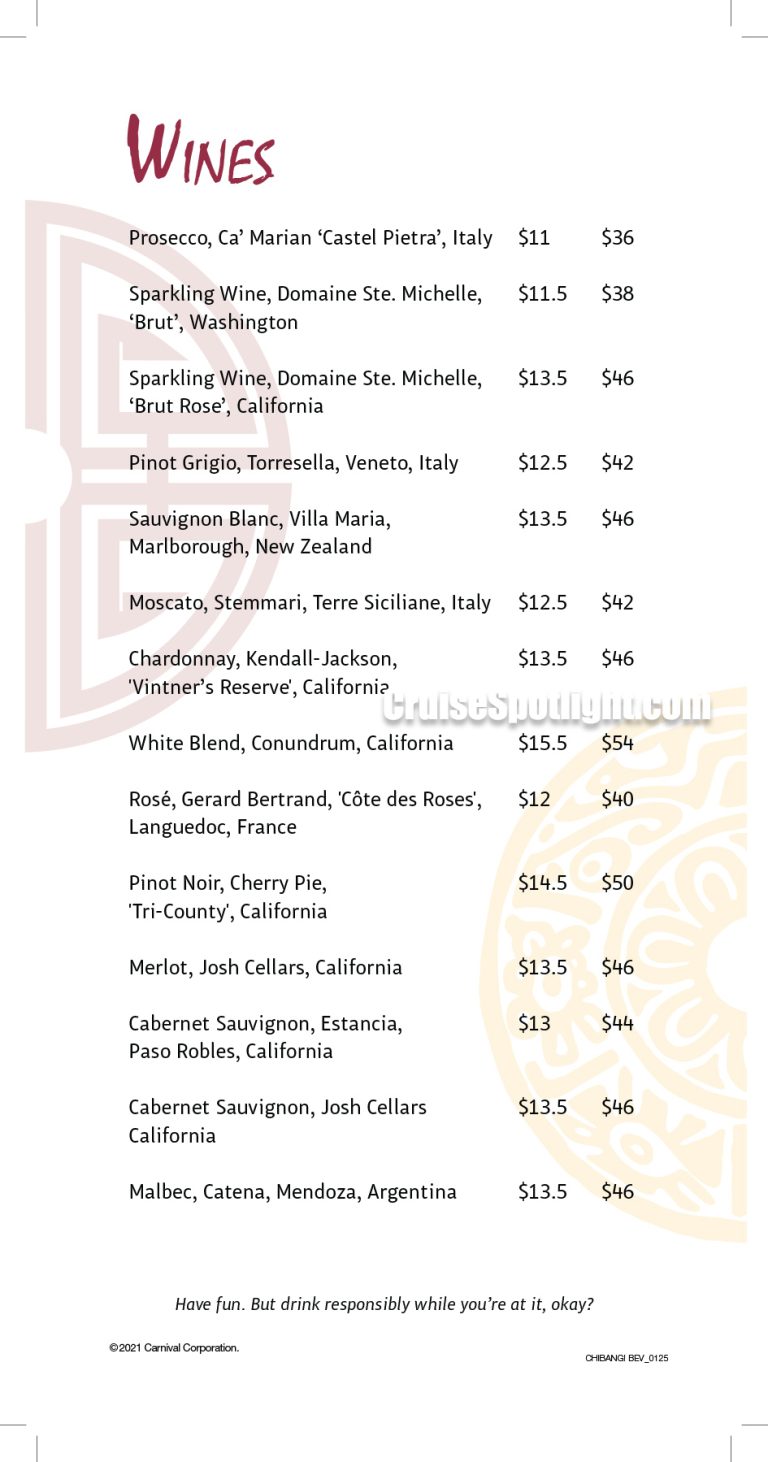 Carnival Drink Menus and Pricing (2026) - Cruise Spotlight