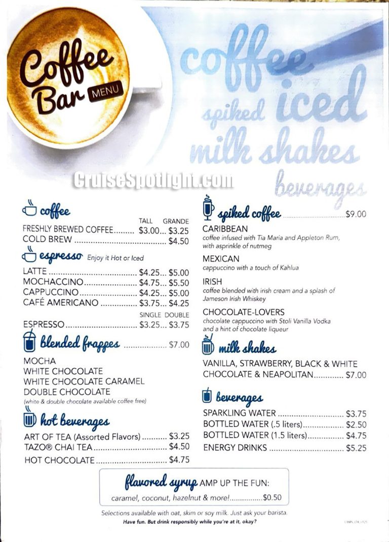 Carnival Liberty Bars (With Menus and Prices) - Cruise Spotlight