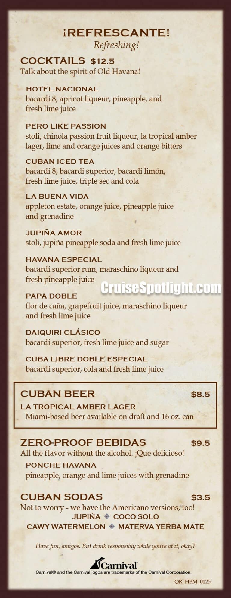 Carnival Sunshine Bars (With Menus and Prices) - Cruise Spotlight