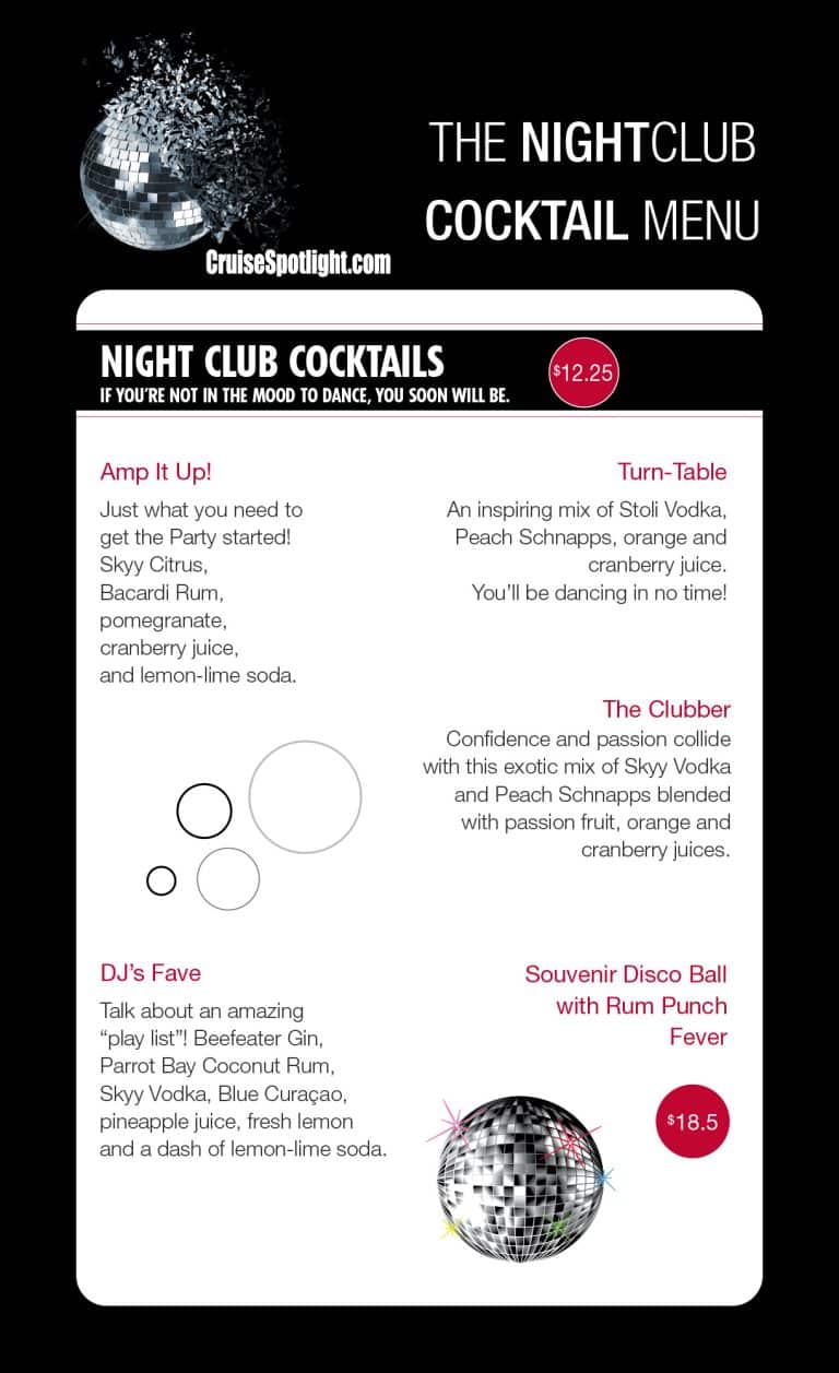 Carnival Paradise Bars (With Menus and Prices) - Cruise Spotlight