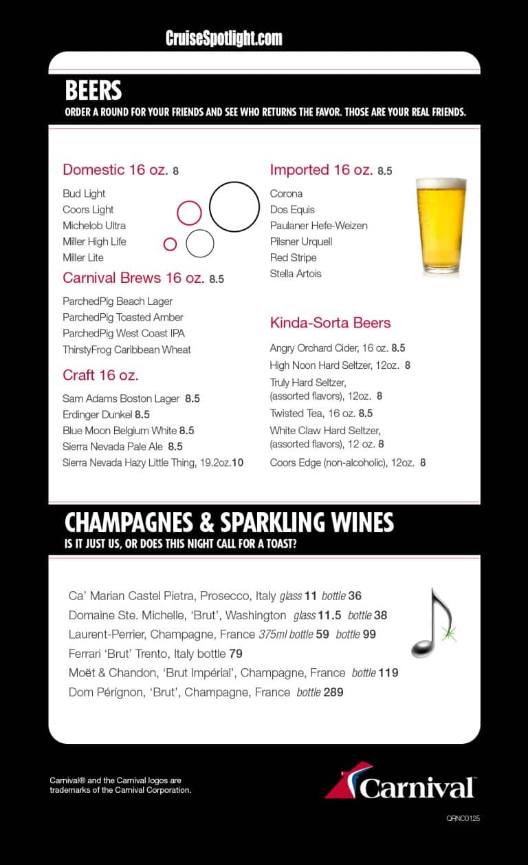 Carnival Pride Bars (With Menus and Prices) - Cruise Spotlight