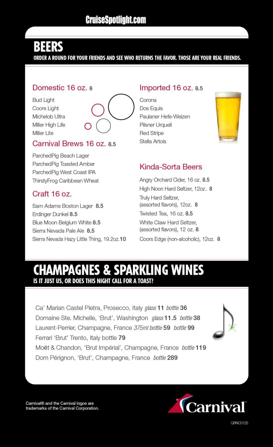 Carnival Paradise Bars (With Menus and Prices) - Cruise Spotlight