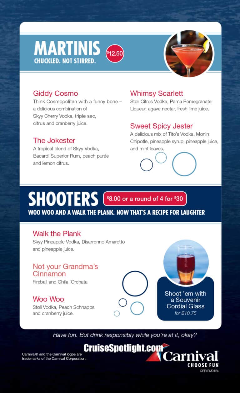 Carnival Dream Bars (With Menus and Prices) - Cruise Spotlight