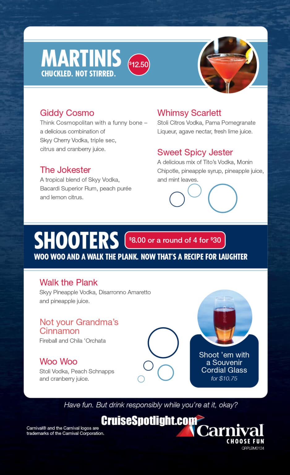 Carnival Glory Bars (With Menus and Prices) - Cruise Spotlight