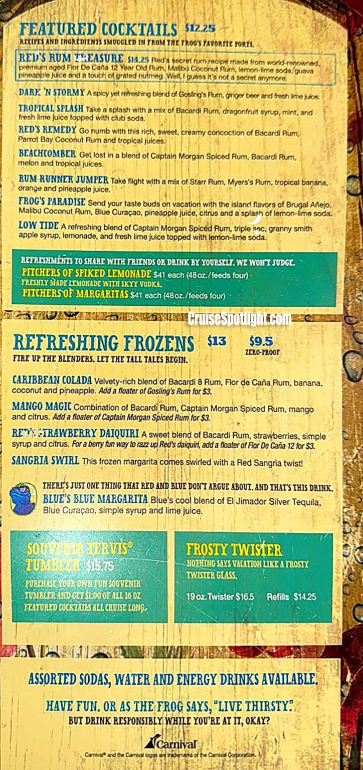Carnival Magic Bars (With Menus and Prices) - Cruise Spotlight