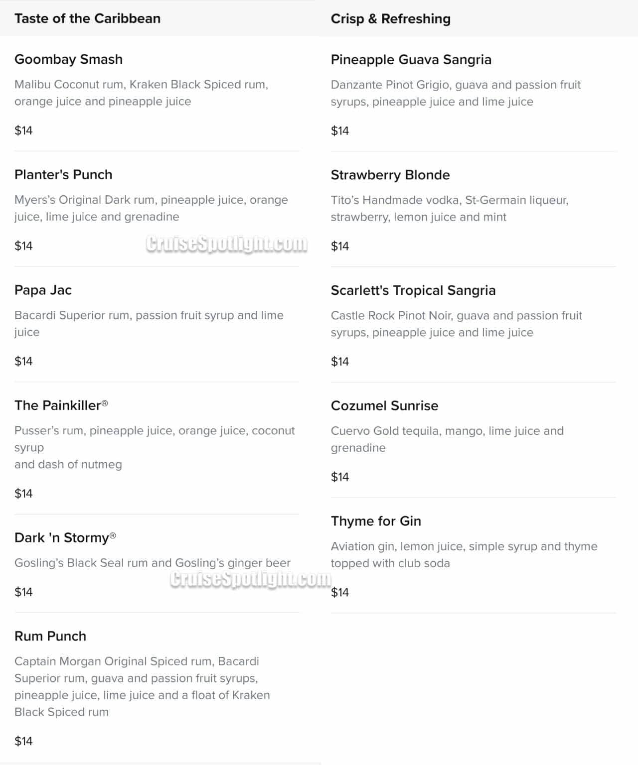 Royal Caribbean Enchantment of the Seas Bars (With Menus and Prices ...