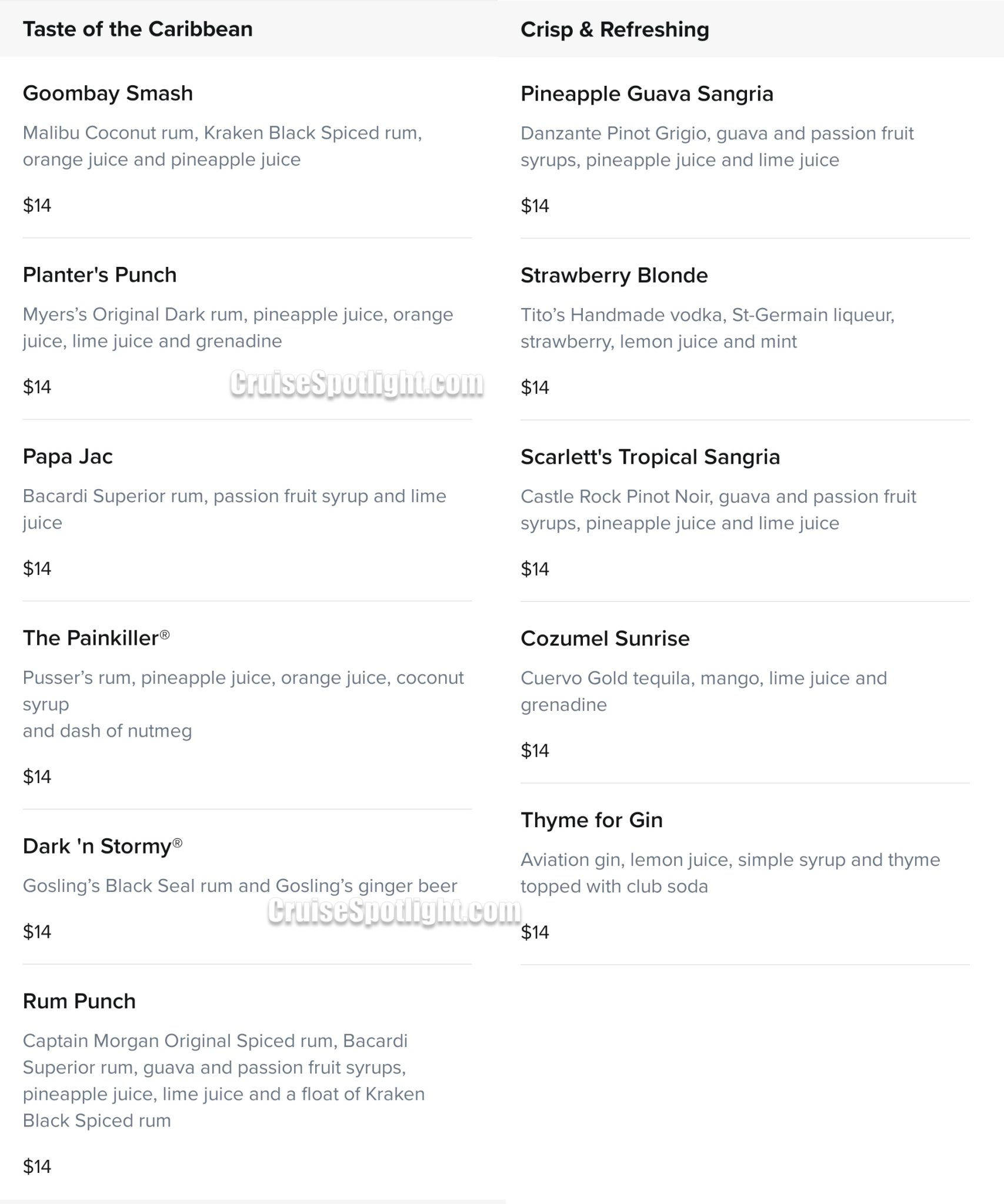 Royal Caribbean Vision of the Seas Bars (With Menus and Prices ...