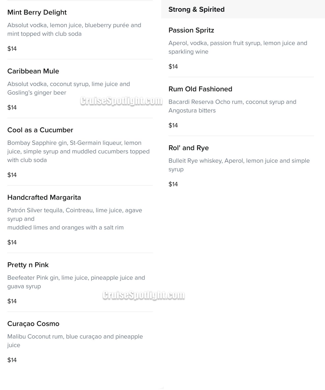 Royal Caribbean Allure of the Seas Bars (With Menus and Prices ...