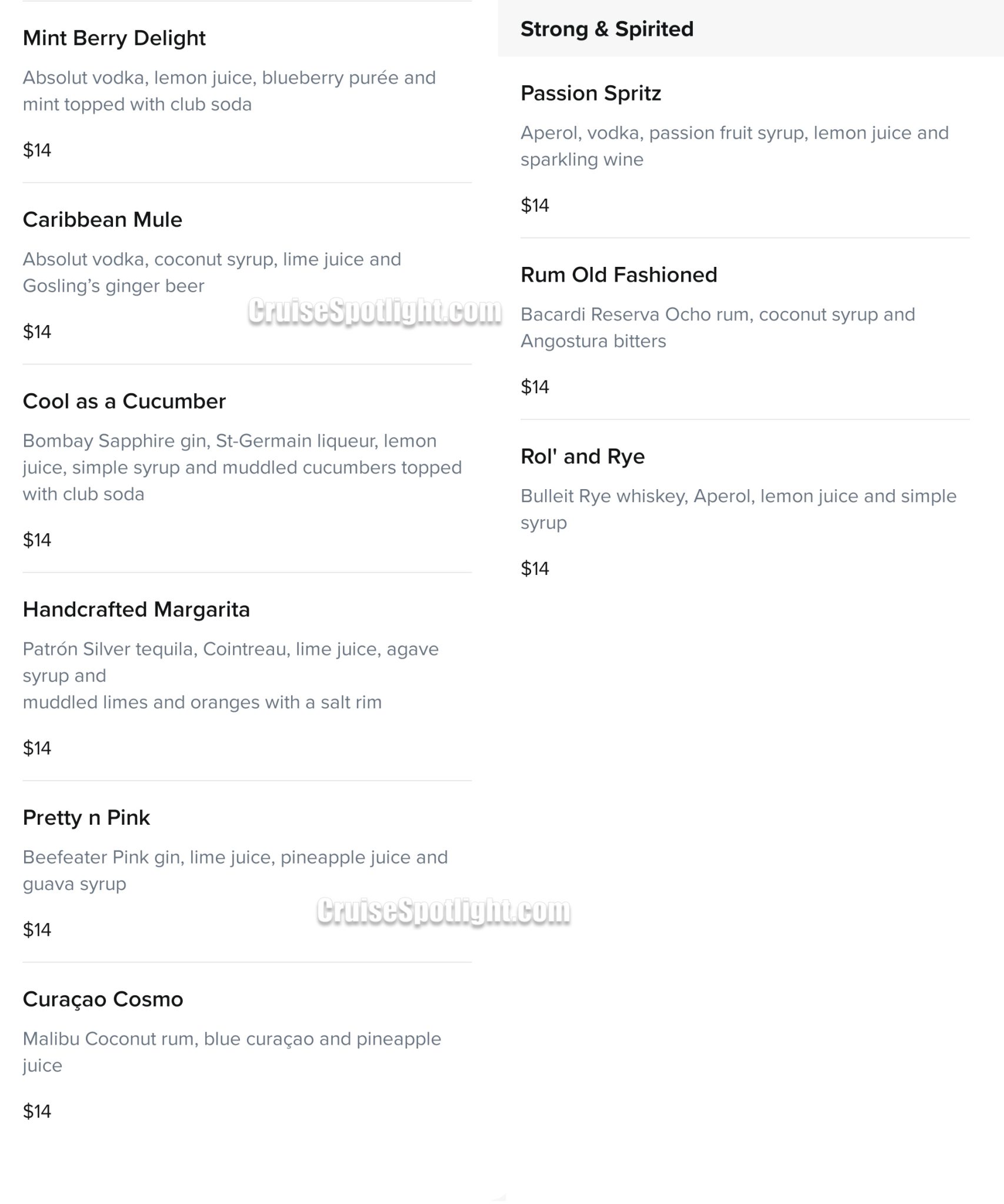 Royal Caribbean Allure of the Seas Bars (With Menus and Prices ...