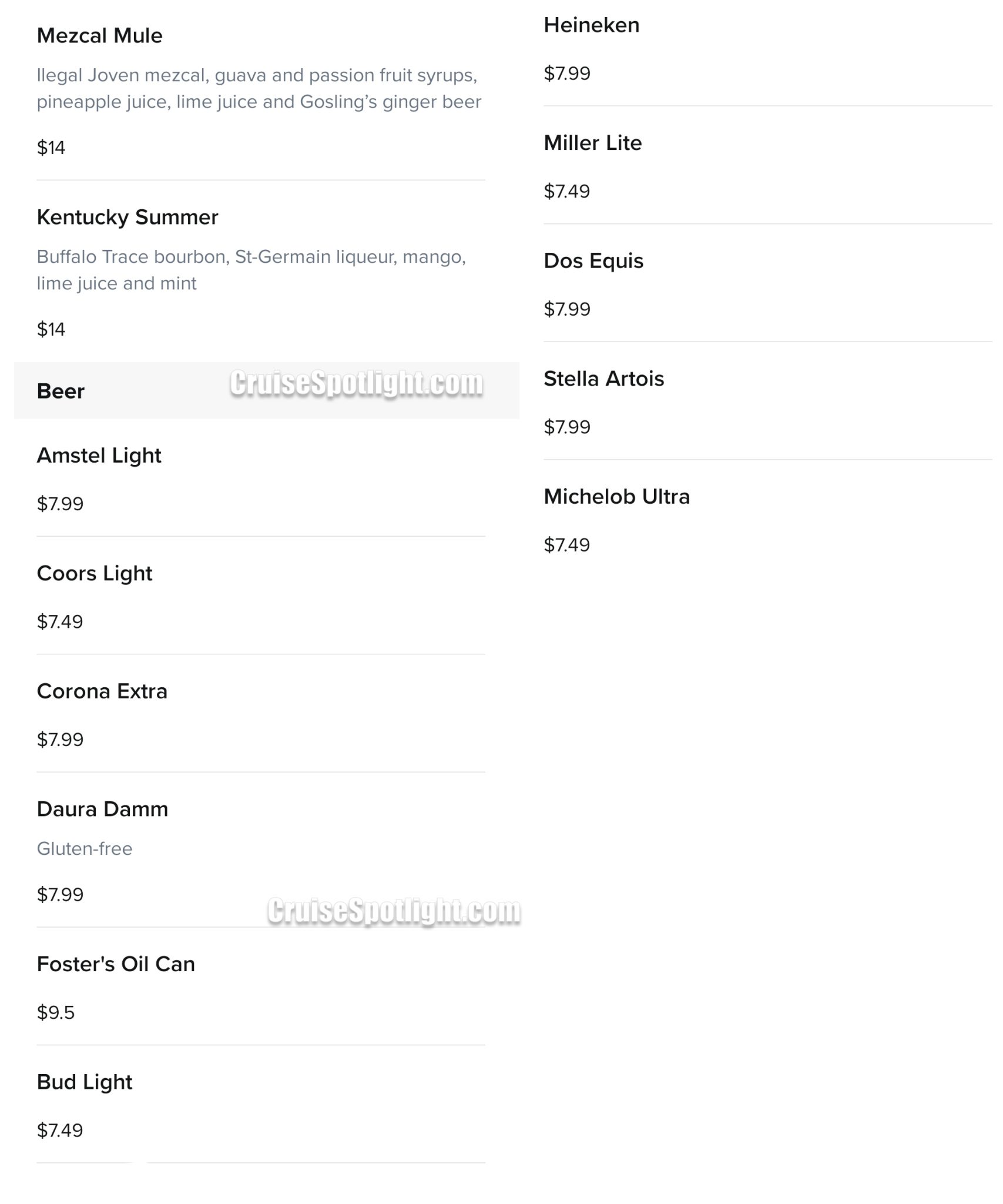 Royal Caribbean Quantum of the Seas Bars (With Menus and Prices ...