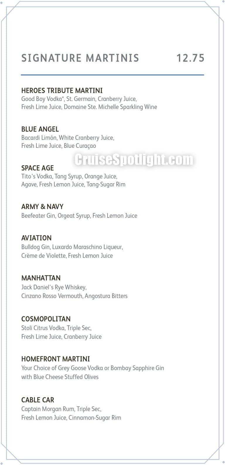 Carnival Valor Bars (With Menus and Prices) - Cruise Spotlight