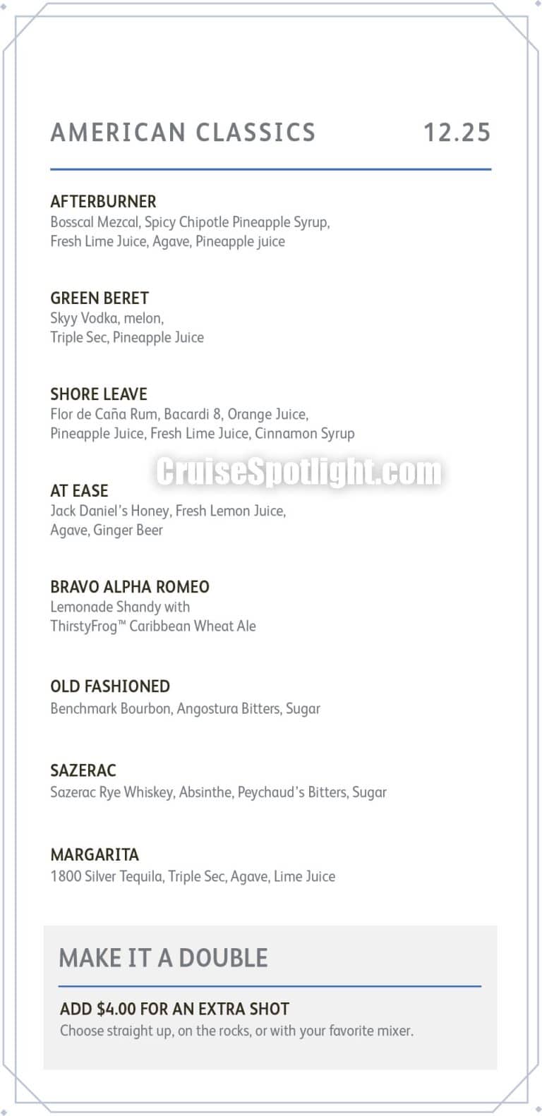 Carnival Valor Bars (With Menus and Prices) - Cruise Spotlight