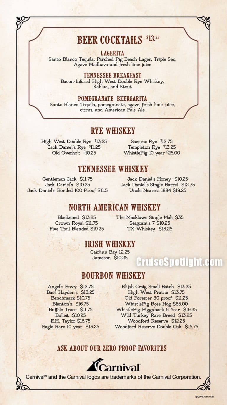 Carnival Panorama Bars (With Menus and Prices) - Cruise Spotlight