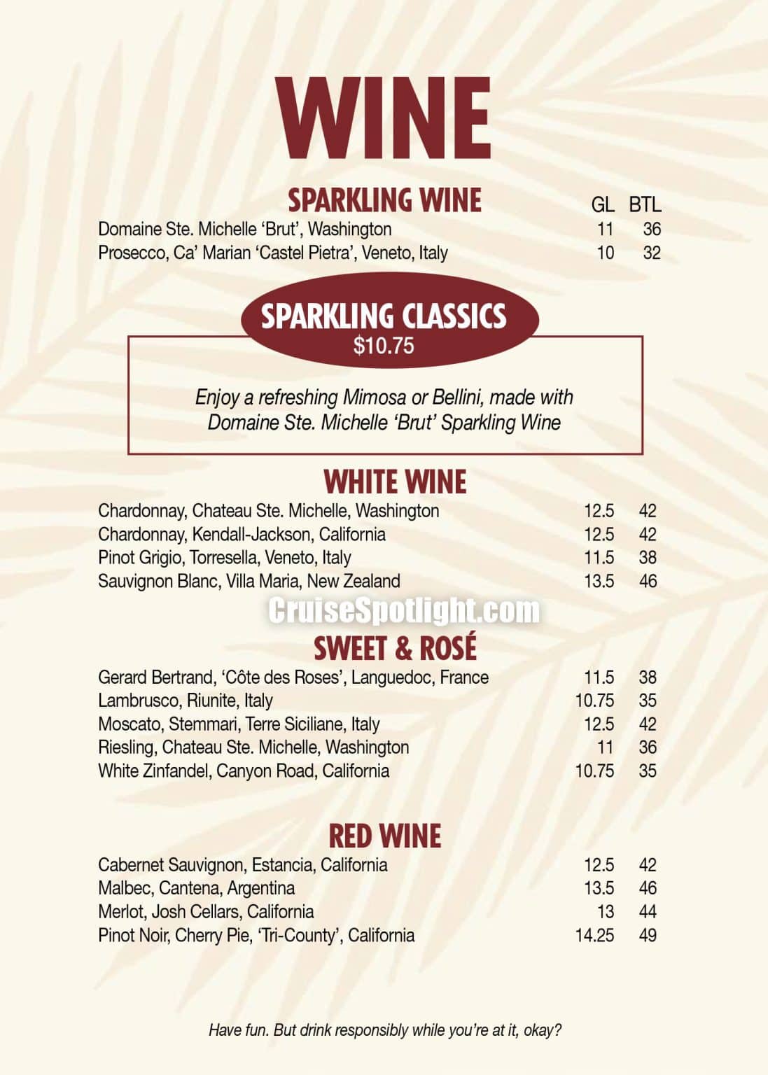Carnival Panorama Bars (With Menus and Prices) - Cruise Spotlight
