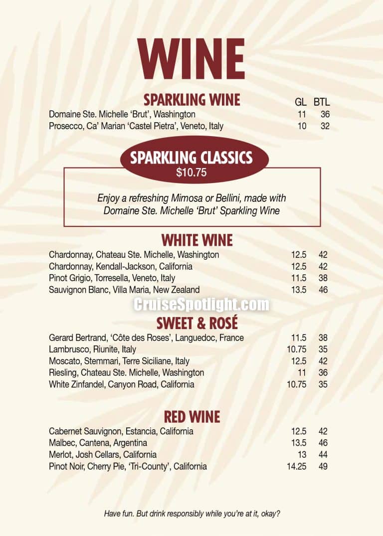 Carnival Sunshine Bars (With Menus and Prices) - Cruise Spotlight