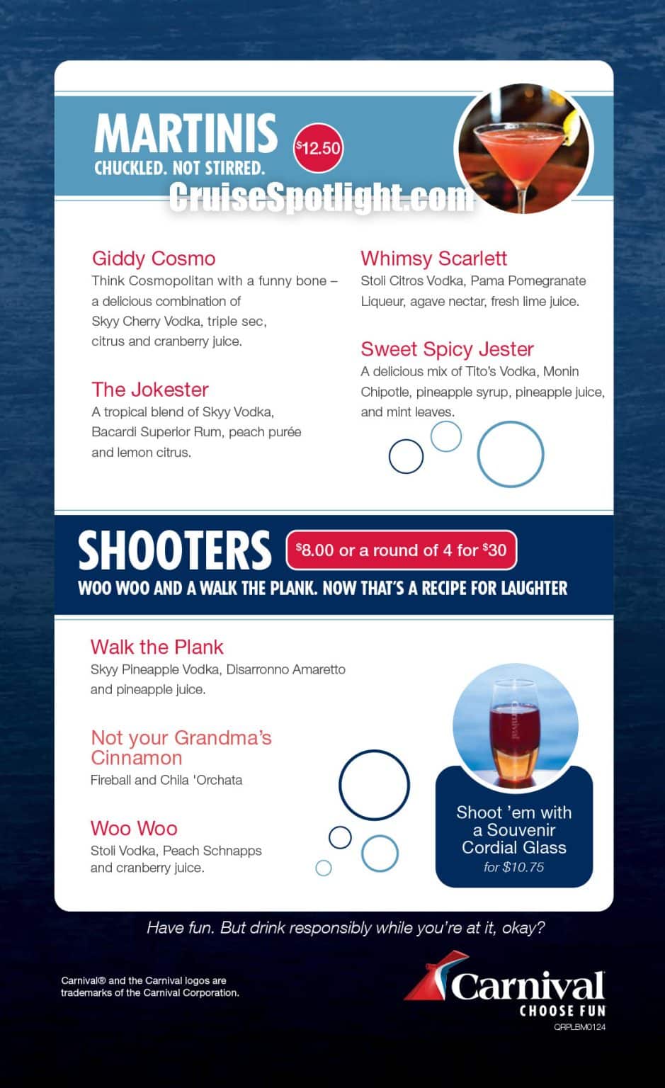 Carnival Paradise Bars (With Menus and Prices) - Cruise Spotlight