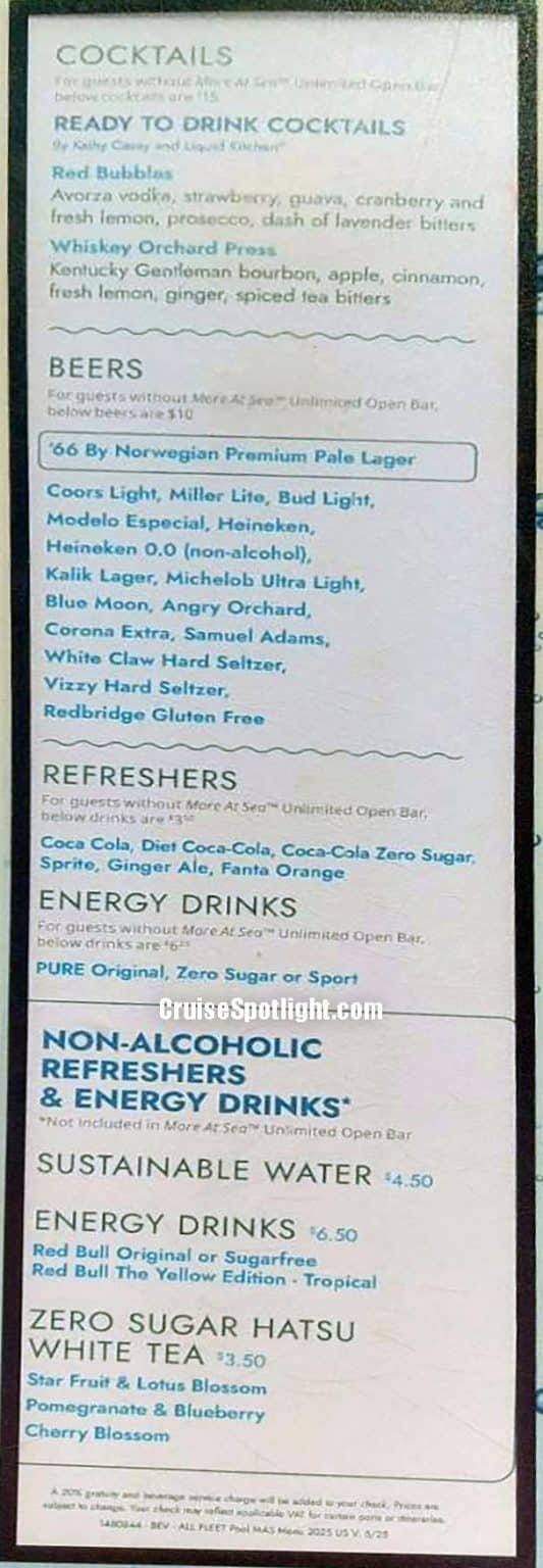 Norwegian Getaway Bars (With Menus and Prices) - Cruise Spotlight