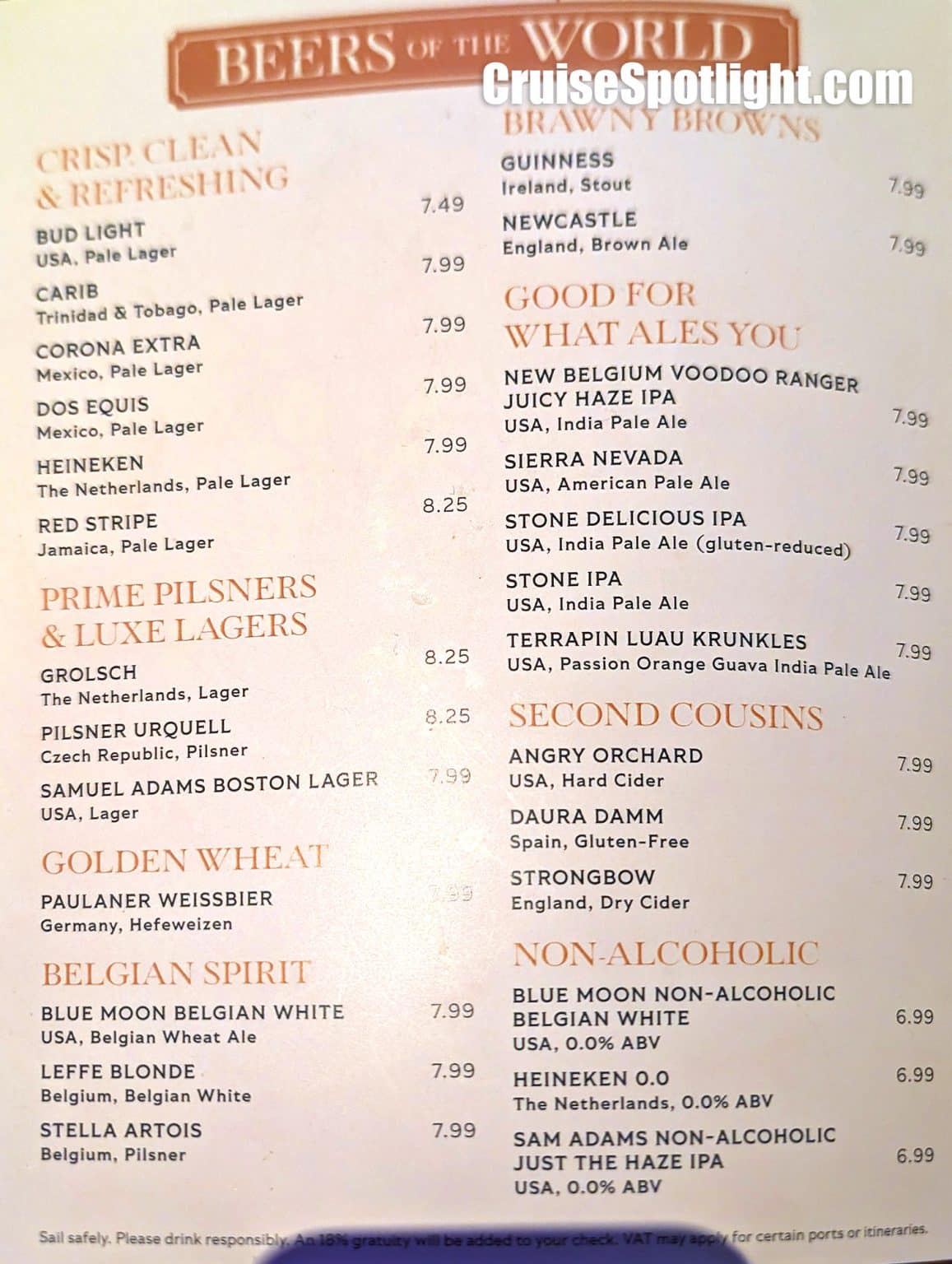 Royal Caribbean Quantum of the Seas Bars (With Menus and Prices ...