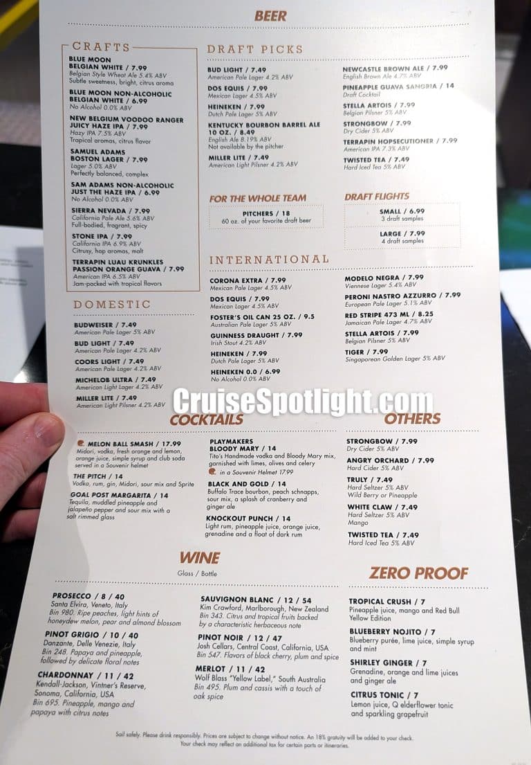 Royal Caribbean Allure of the Seas Bars (With Menus and Prices ...