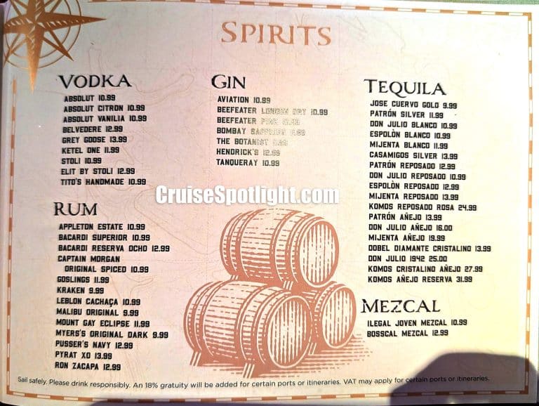 Royal Caribbean Navigator of the Seas Bars (With Menus and Prices ...