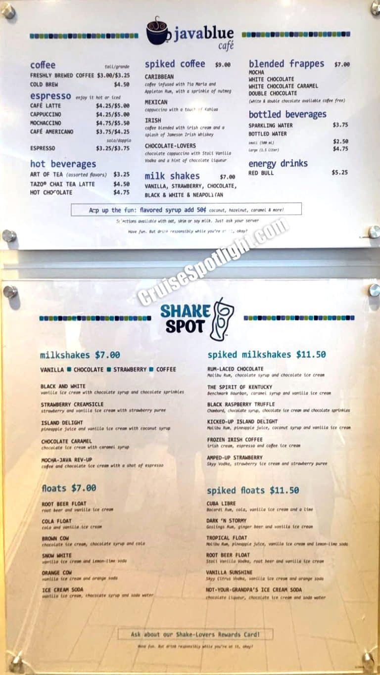 Carnival Panorama Bars (With Menus and Prices) - Cruise Spotlight
