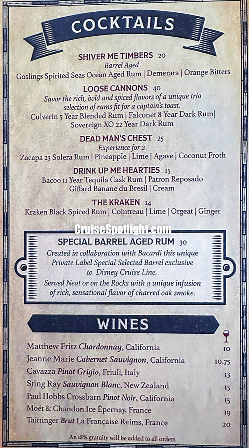 Disney Destiny Bars (With Menus and Prices) - Cruise Spotlight