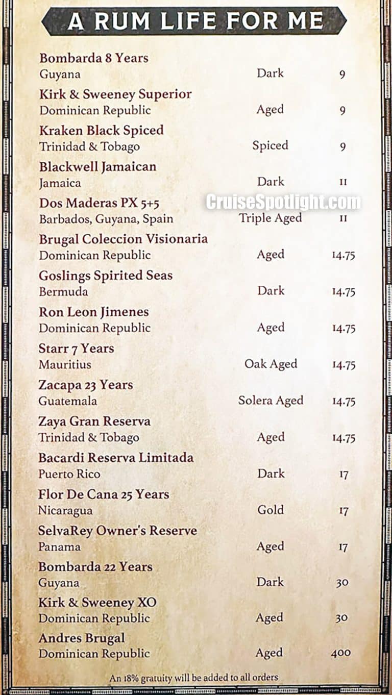 Disney Destiny Bars (With Menus and Prices) - Cruise Spotlight