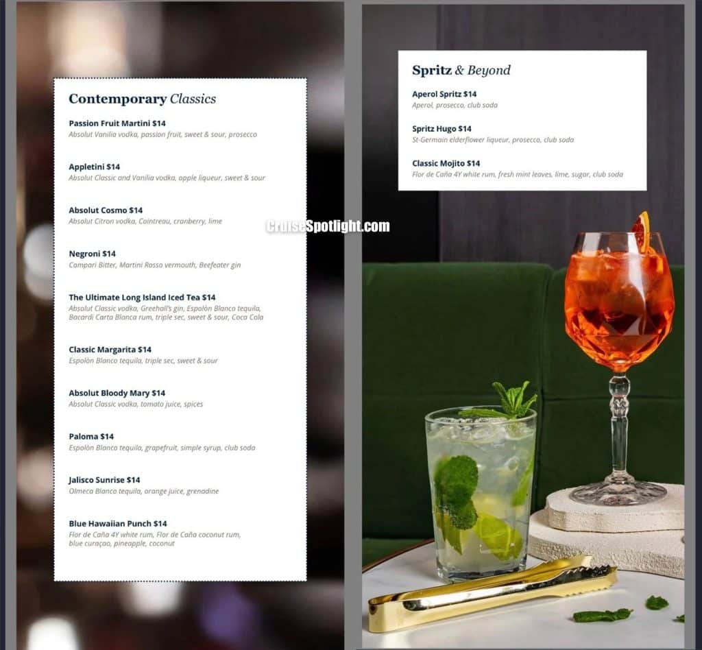 MSC Seaside Bars (With Menus and Prices) - Cruise Spotlight