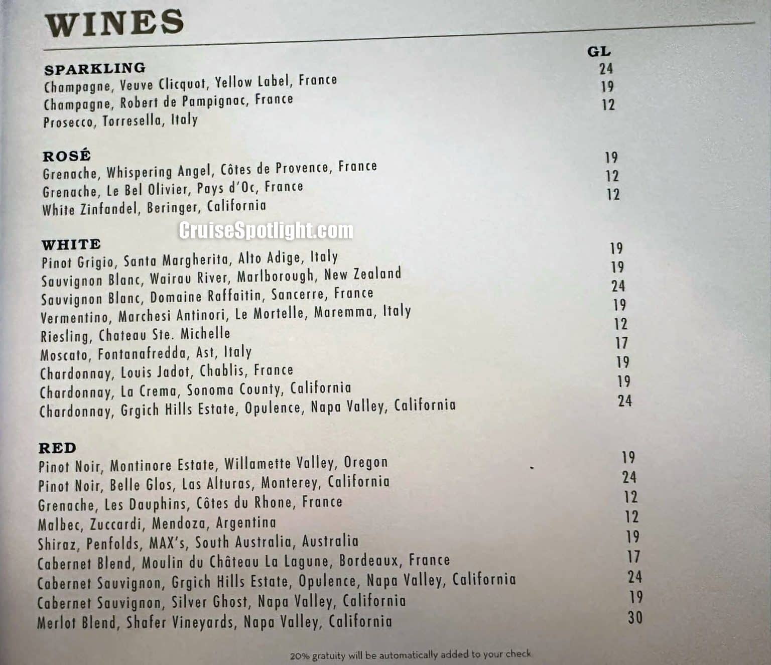 Celebrity Drink Menus and Pricing - Cruise Spotlight