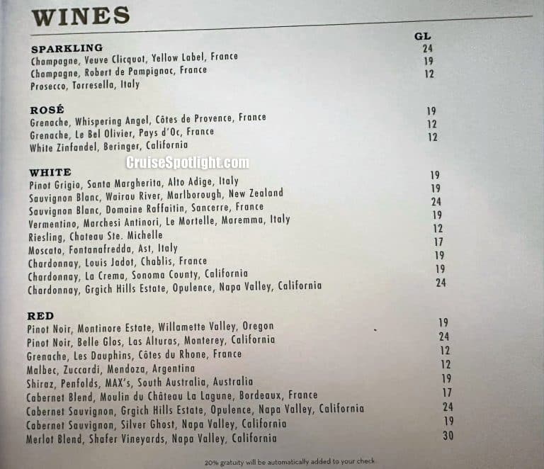 Celebrity Drink Menus and Pricing - Cruise Spotlight