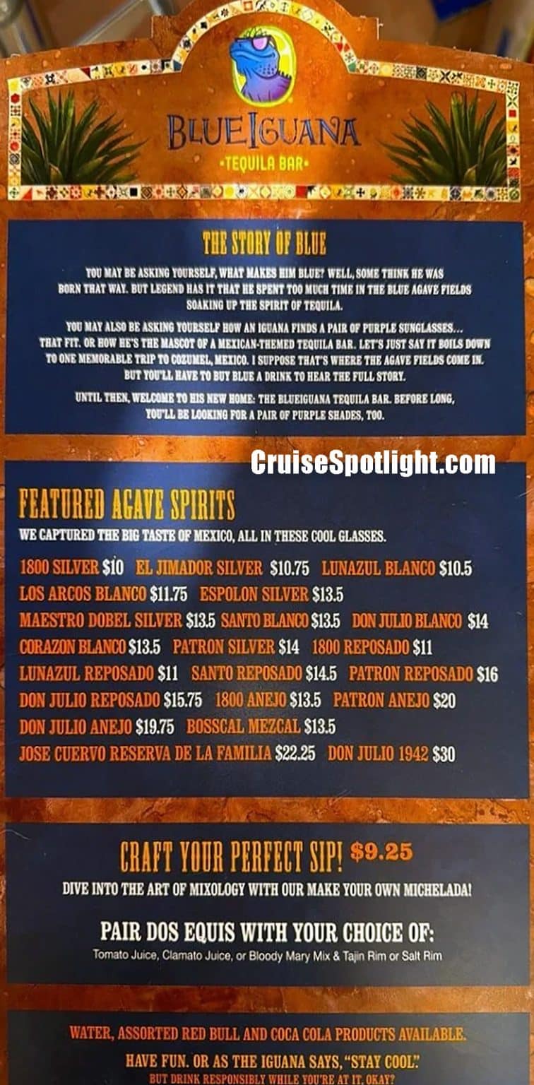 Carnival Spirit Bars (With Menus and Prices) - Cruise Spotlight