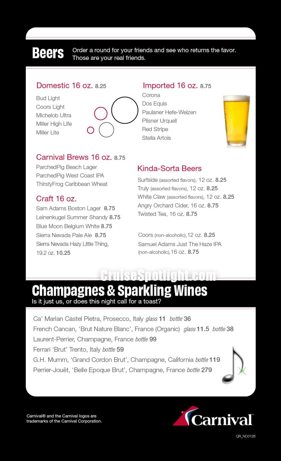 Carnival Spirit Bars (With Menus and Prices) - Cruise Spotlight