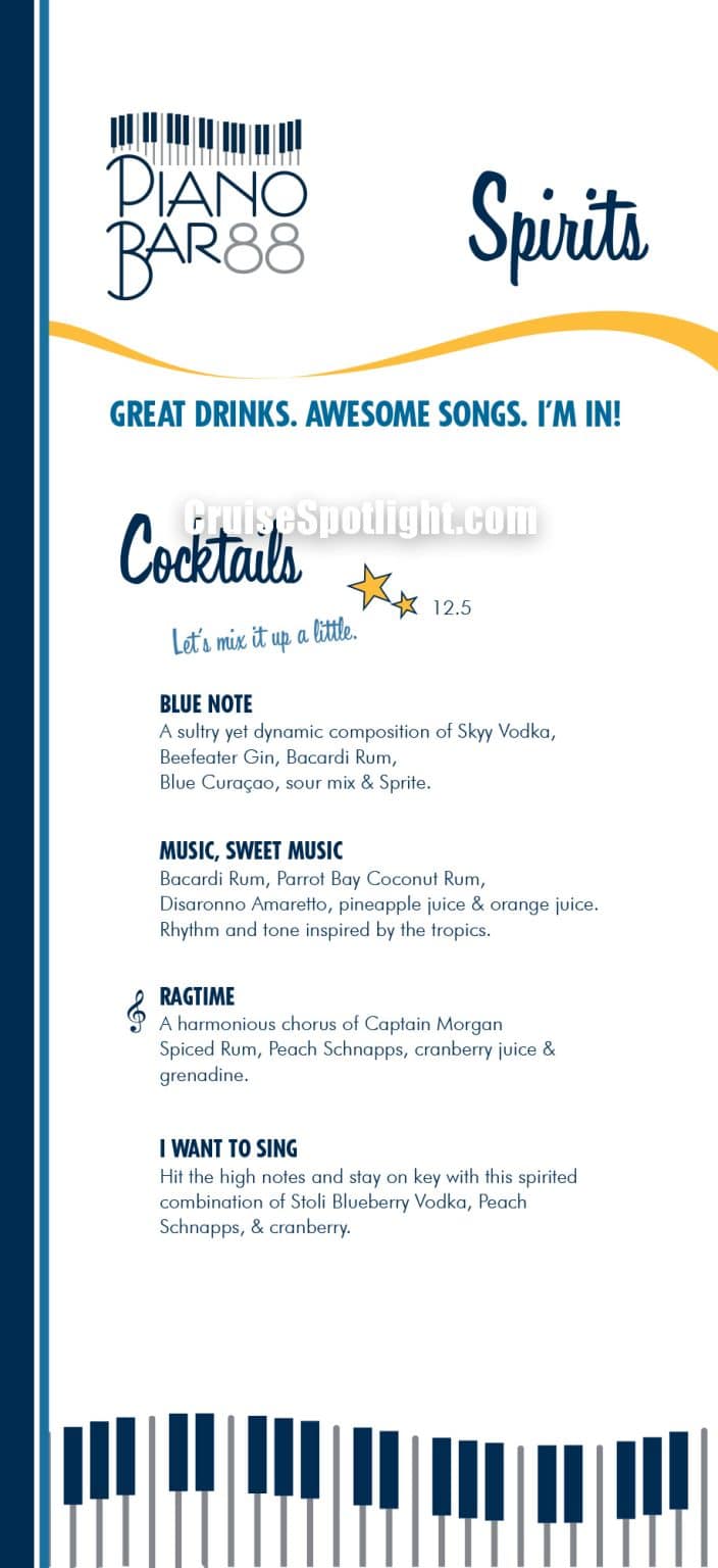 Carnival Spirit Bars (With Menus and Prices) - Cruise Spotlight