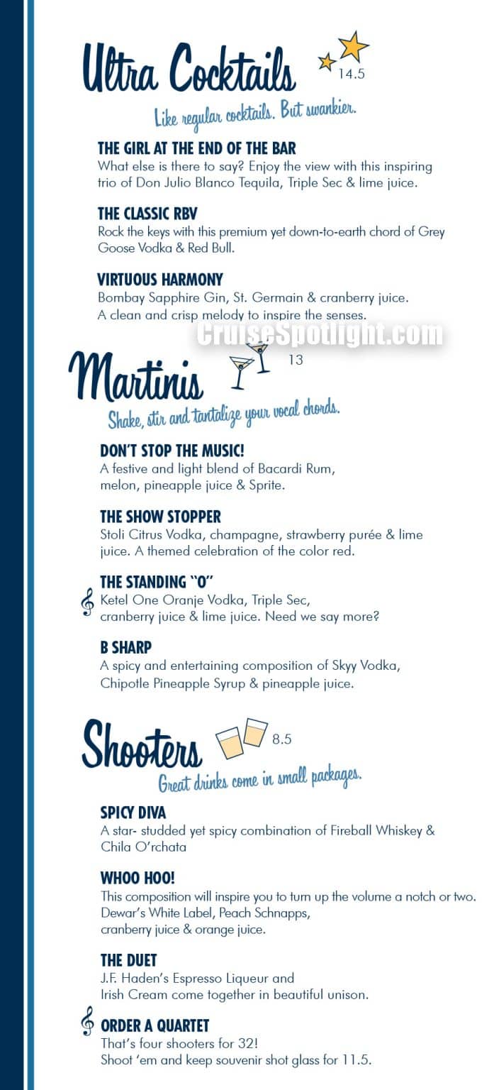 Carnival Spirit Bars (With Menus and Prices) - Cruise Spotlight