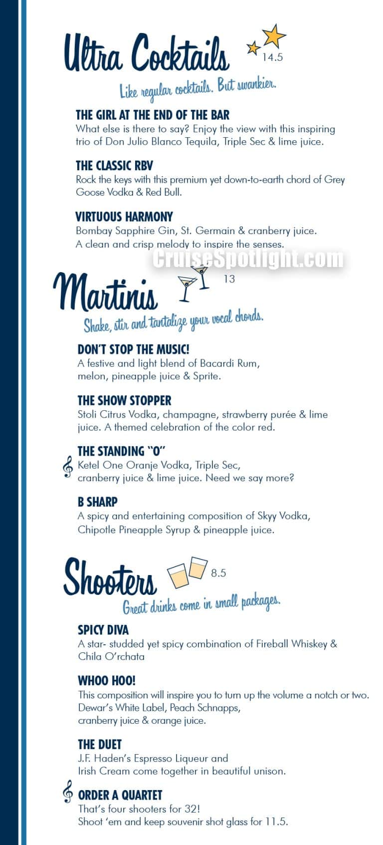 Carnival Spirit Bars (With Menus and Prices) - Cruise Spotlight