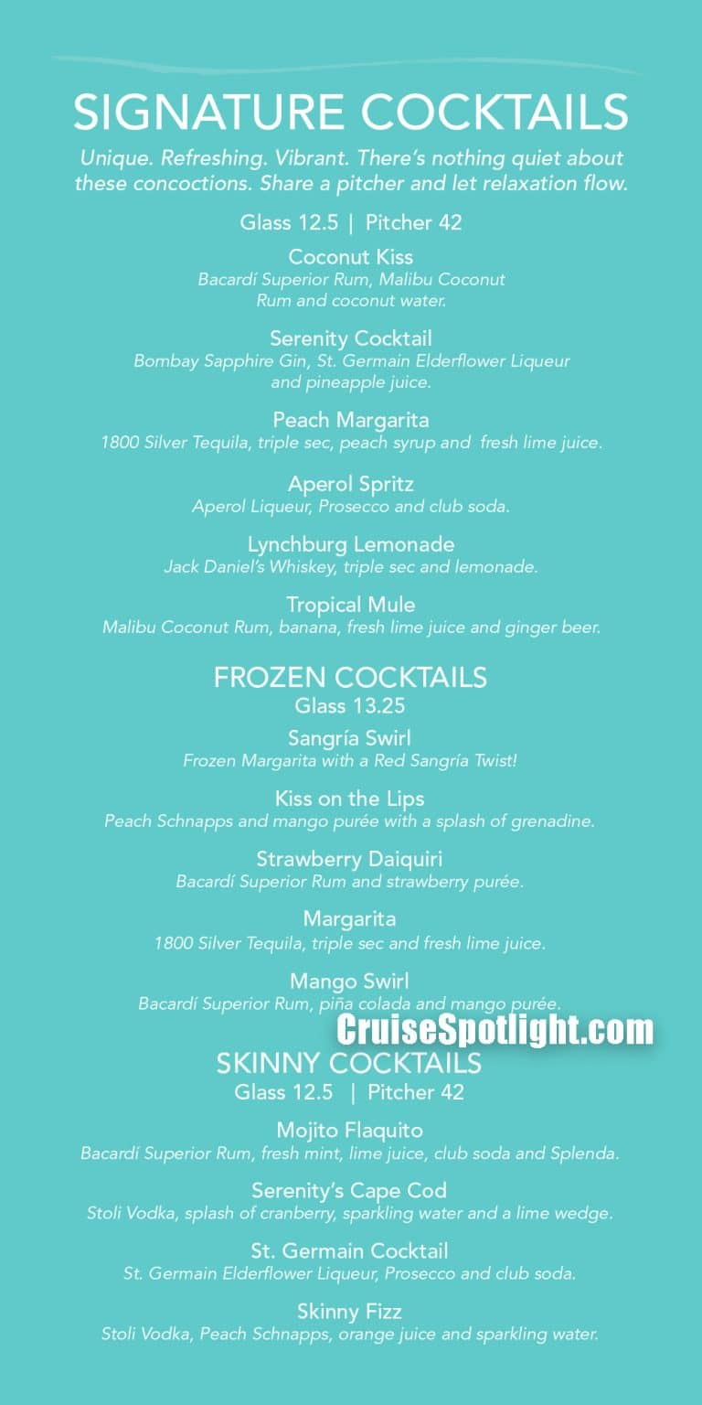 Carnival Spirit Bars (With Menus and Prices) - Cruise Spotlight