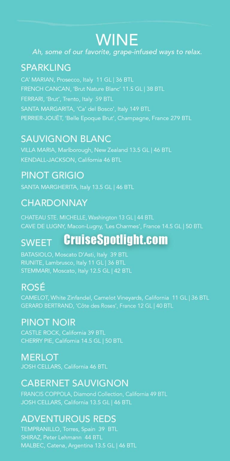 Carnival Spirit Bars (With Menus and Prices) - Cruise Spotlight
